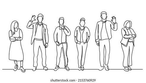 Continuous Line Drawing Diverse Group Standing Stock Vector (Royalty ...