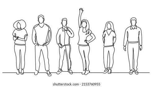 Continuous Line Drawing Diverse Group Standing Stock Vector (Royalty ...