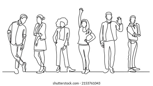 Continuous Line Drawing Diverse Group Standing Stock Vector (Royalty ...