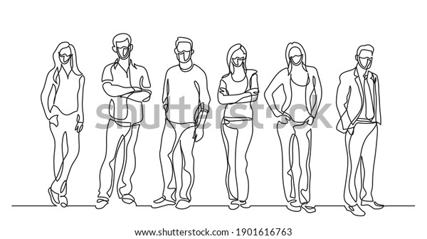 Continuous Line Drawing Diverse Group Standing Stock Vector (Royalty ...