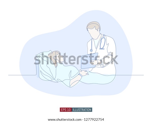Continuous Line Drawing Doctor Patient Dialog Stock Vector (Royalty ...