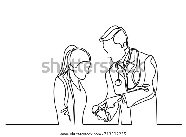 Continuous Line Drawing Doctor Patient Talking Stock Vector (Royalty ...