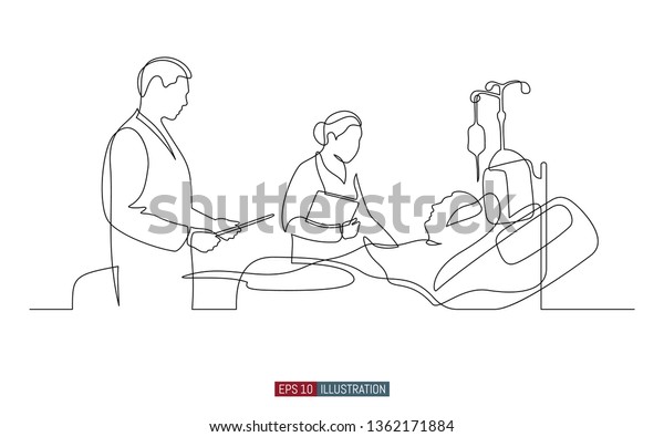 Continuous Line Drawing Doctors Patient Hospital Stock Vector (Royalty ...
