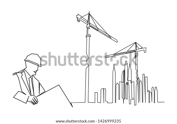 continuous line drawing engineer buildingConstruction supervision ...