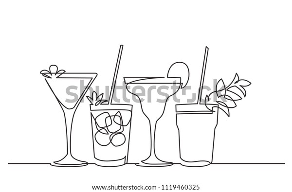 Continuous Line Drawing Exotic Cocktail Drinks Stock Vector (Royalty ...