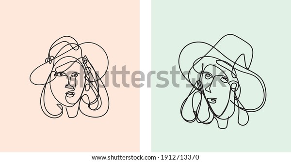 Continuous Line Drawing Face Hairstyle Fashion Stock Vector (Royalty ...