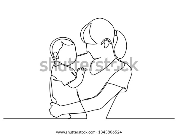 Continuous Line Drawing Family Parenthood People Stock Vector (Royalty ...