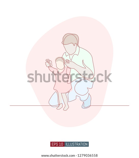 Continuous Line Drawing Father Helps Daughter Stock Vector (Royalty ...