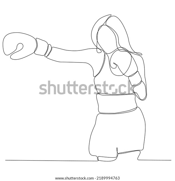 Continuous Line Drawing Female Boxing Athlete Stock Vector (Royalty ...