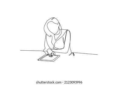 Continuous Line Drawing Female Sitting Work Stock Vector (Royalty Free ...