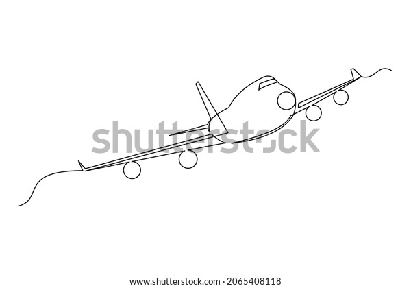 Continuous Line Drawing Flying Airplane Single Stock Vector (Royalty ...