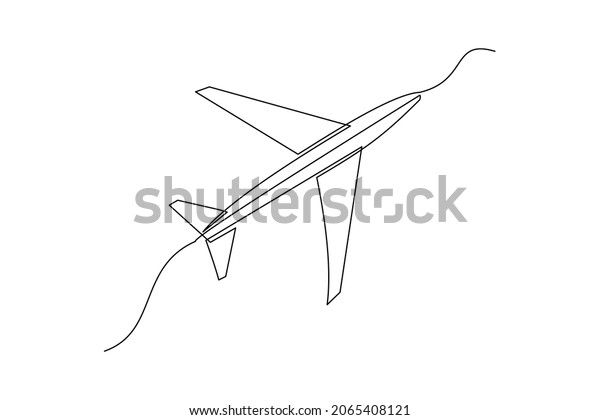 Continuous Line Drawing Flying Airplane Single Stock Vector (Royalty ...