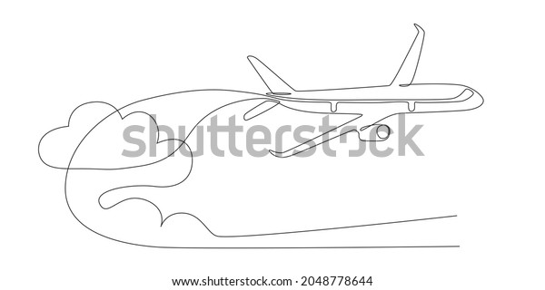 Continuous Line Drawing Flying Passenger Plane Stock Vector (Royalty ...