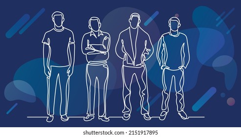 Continuous Line Drawing Four Standing Men Stock Vector (Royalty Free ...
