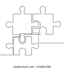 Continuous Line Drawing Fourpiece Puzzle That Stock Vector (Royalty ...