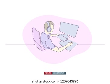 Continuous Line Drawing Gamer Template Your Stock Vector (Royalty Free ...