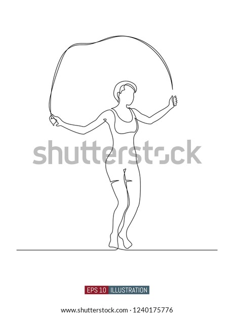 Continuous Line Drawing Girl Jumping Skipping Stock Vector (Royalty ...