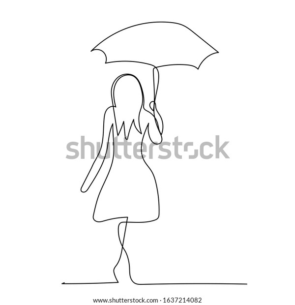 Continuous Line Drawing Girl Umbrella Stock Vector (Royalty Free ...