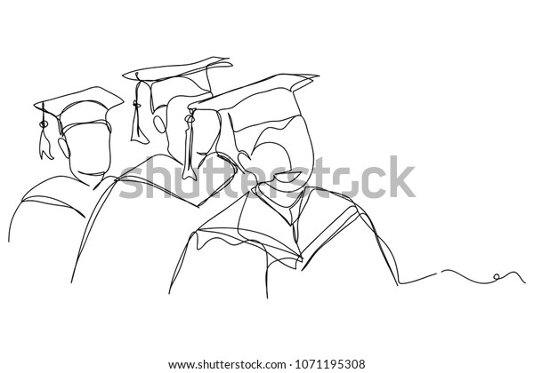 Continuous Line Drawing Graduation Students Card 스톡 벡터(로열티 프리) 1071195308