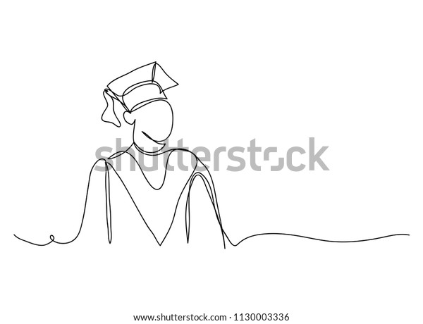 Continuous Line Drawing Graduation Students Card Stok Vektör (Telifsiz ...