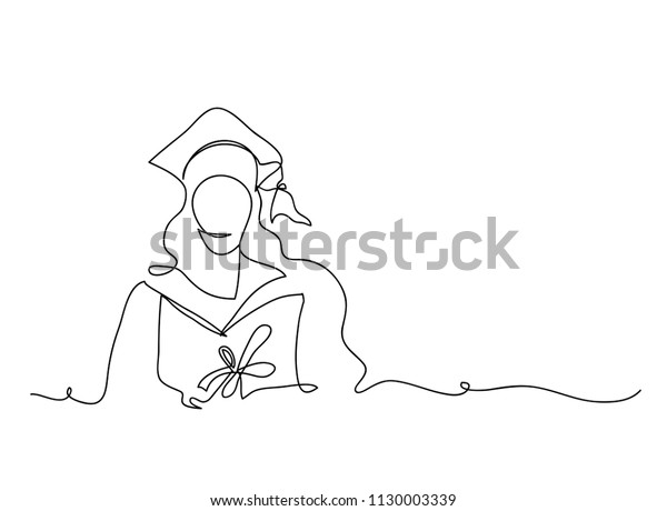 continuous line drawing of graduation students card concept ...