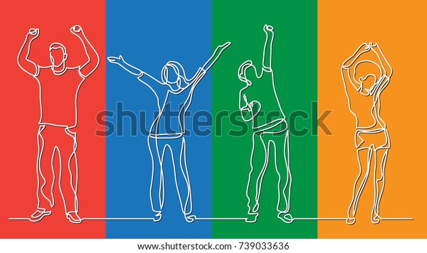 Continuous Line Drawing Group Cheerful People Stock Vector (Royalty ...