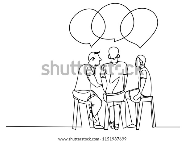 continuous line drawing of a group of friends talking party conference.