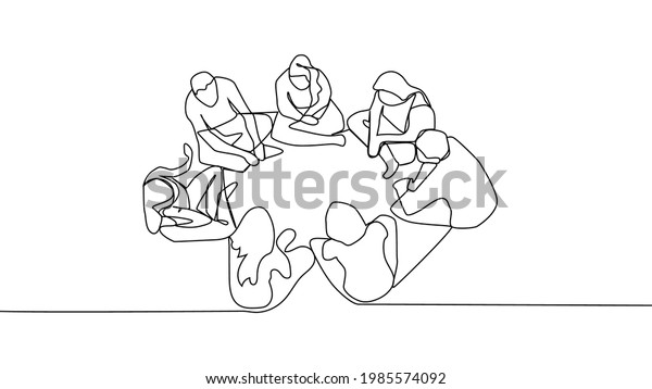 Continuous Line Drawing Group People Sitting Stock Vector (Royalty Free ...