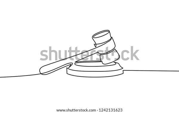 Continuous Line Drawing Hammer Judge On Stock Vector (Royalty Free ...