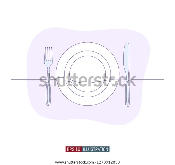 Continuous Line Drawing Hand Drawn Plate Stock Vector (Royalty Free ...