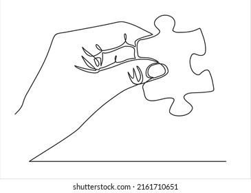 Continuous Line Drawing Hand Holding Puzzle Stock Vector (Royalty Free ...