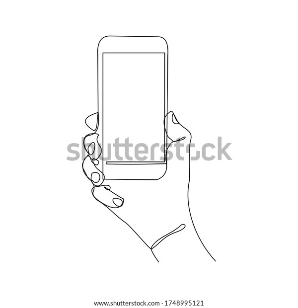Continuous Line Drawing Hand Holding Smartphone Stock Vector (Royalty ...