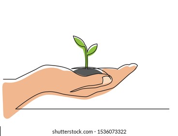 Continuous Line Drawing Hand Showing Growing Stock Vector (Royalty Free ...