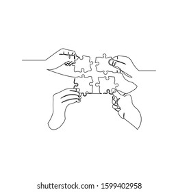 Continuous Line Drawing Hands Holding Puzzle Stock Vector (Royalty Free ...