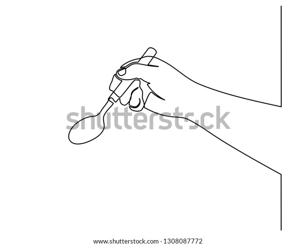 Continuous Line Drawing Hands Holding Spoon Stock Vector (Royalty Free ...