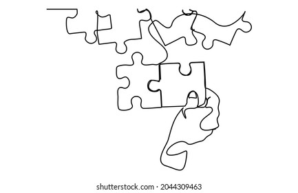 Continuous Line Drawing Hands Solving Jigsaw Stock Vector (Royalty Free ...