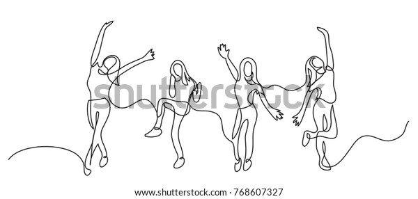 Continuous Line Drawing Happy Cheering Team Stock Vector (Royalty Free ...