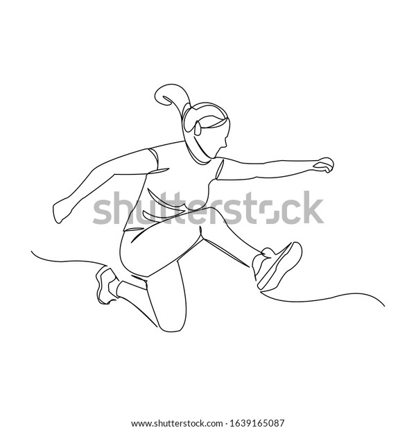 Continuous Line Drawing Happy Jumping Woman Stock Vector (Royalty Free ...