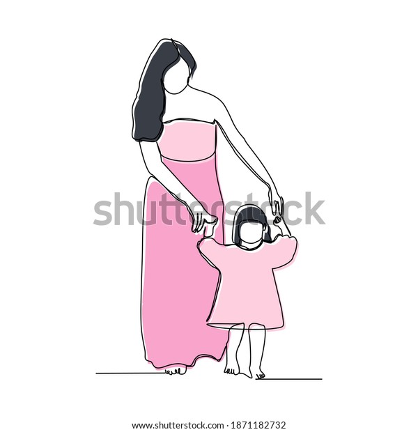 Continuous Line Drawing Happy Mom Child Stock Vector (Royalty Free ...