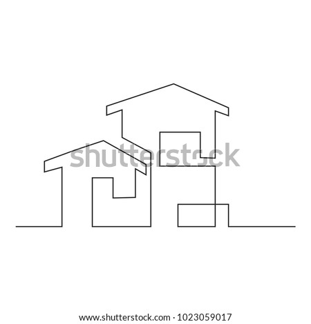 Continuous Line Drawing House Building Residential Stock Vector ...
