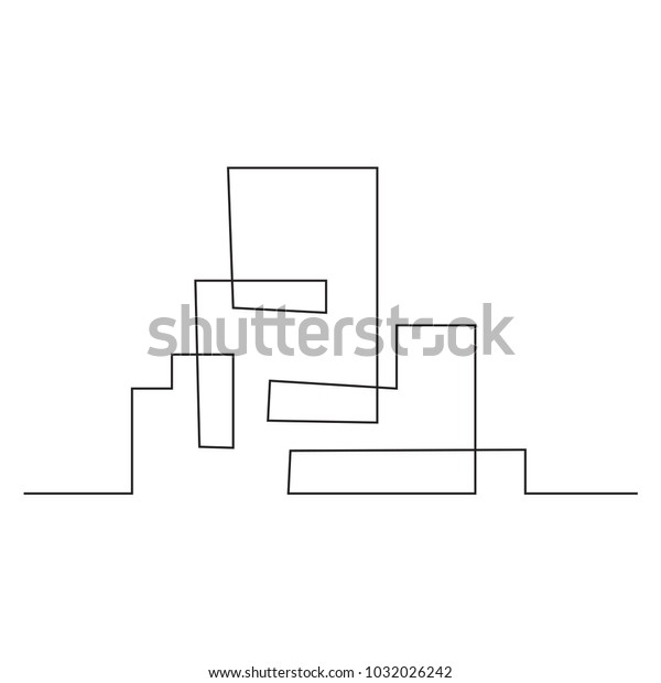 Continuous Line Drawing House Building Residential Stock Vector ...