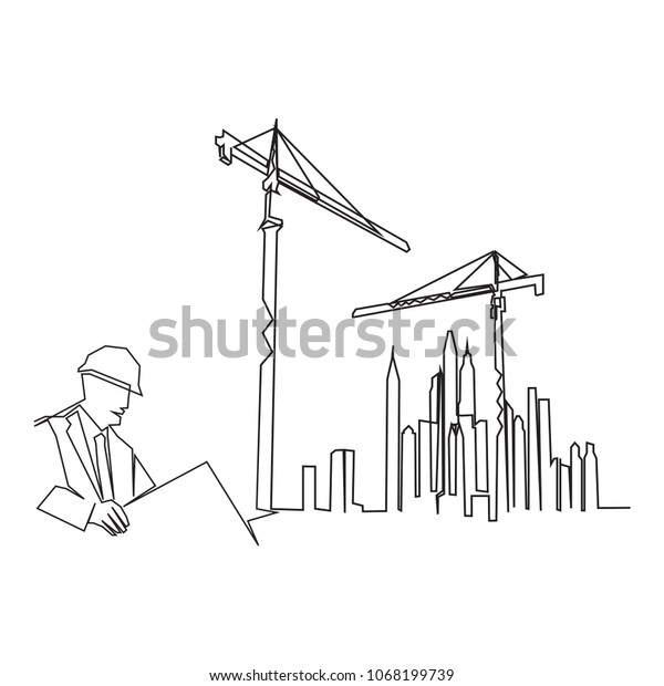 Continuous Line Drawing House Building Residential Stock Vector ...