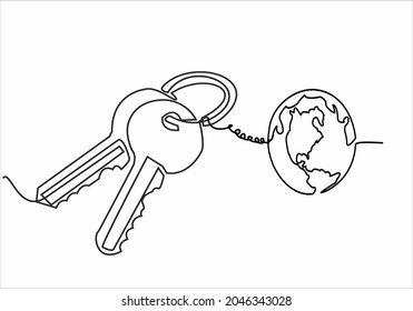 Continuous Line Drawing House Keys Globe Stock Vector (Royalty Free ...