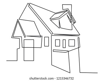 Continuous Line Drawing House Residential Building: เวกเตอร์สต็อก (ปลอด ...