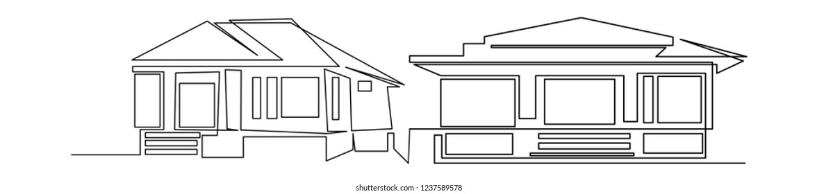Continuous Line Drawing House Residential Building Stock Vector ...