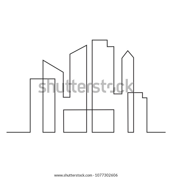 Continuous Line Drawing House Residential Building Stock Vector ...
