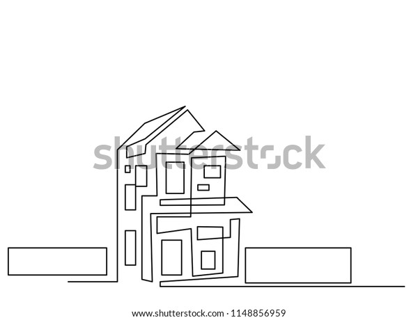 Continuous Line Drawing House Residential Building Stock Vector ...