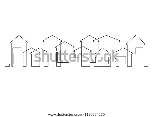 Continuous Line Drawing House Residential Building Stock Vector ...