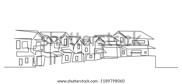 Continuous Line Drawing House Residential Building Stock Vector ...