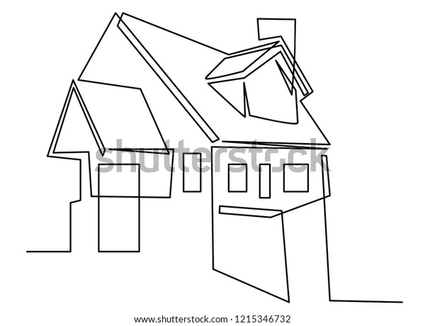 Continuous Line Drawing House Residential Building Stock Vector ...